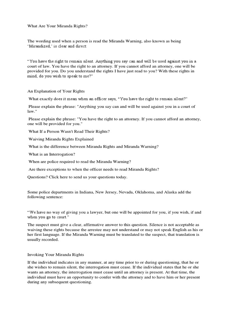 What Are Your Miranda Rights | PDF | Miranda Warning | Right To Silence
