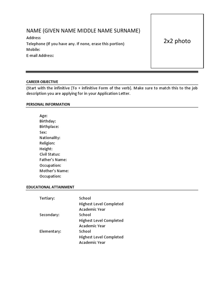 Name (Given Name Middle Name Surname) : 2x2 Photo | PDF