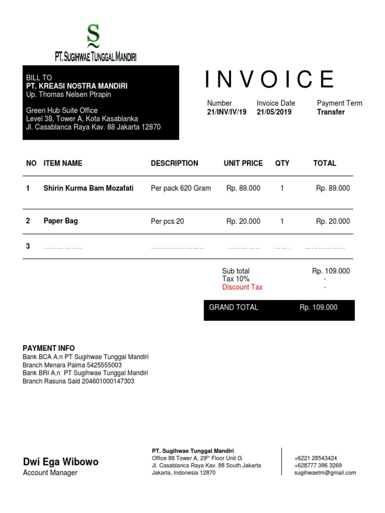 Invoice PT Sugihwae Tunggal Mandiri | PDF