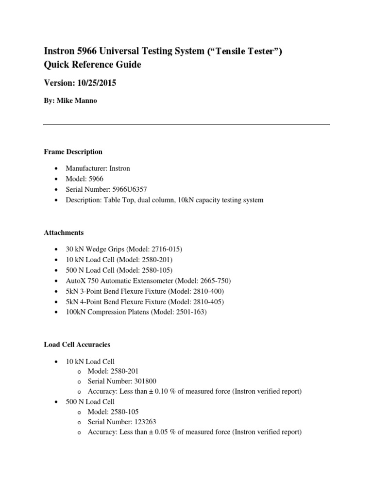 Instron 5966 Quick Reference Guide 2015-10-25 | PDF | Technology ...