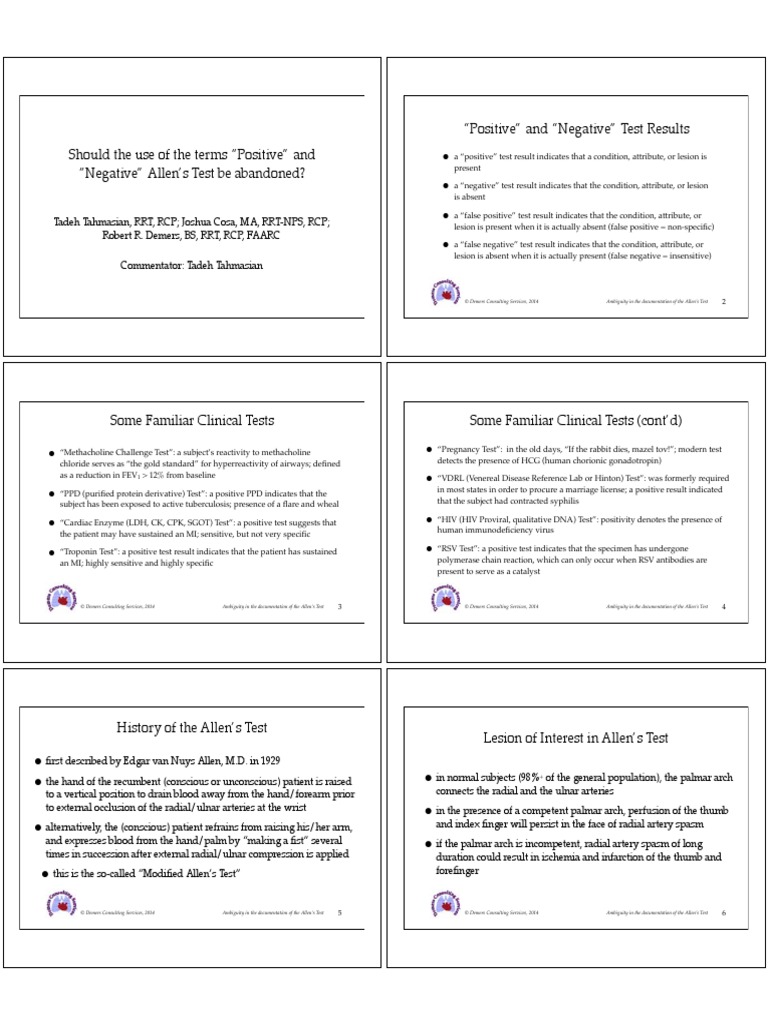 Should The Use of The Terms "Positive" and "Negative" Allen's Test Be ...