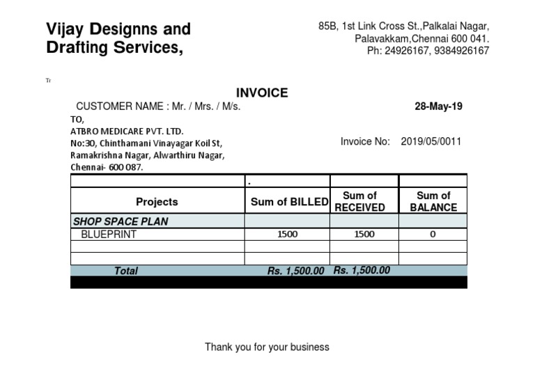 Vijay Designns and Drafting Services,: Invoice | PDF