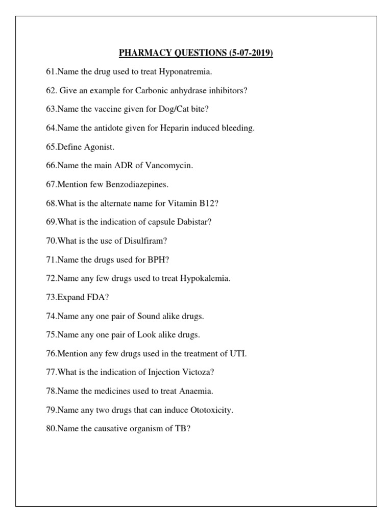 Pharmacy Questions (5-07-2019) | PDF | Wellness
