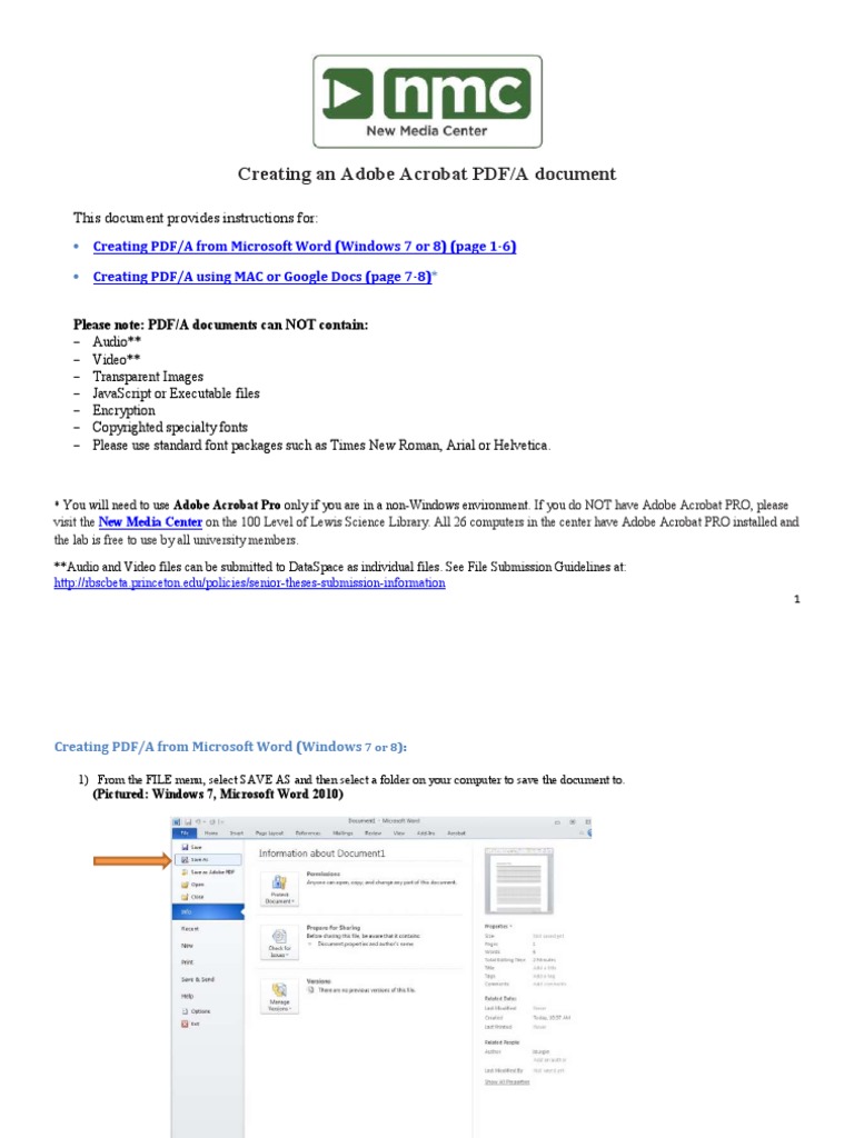 Creating An Adobe Acrobat PDF/A Document: This Document Provides ...