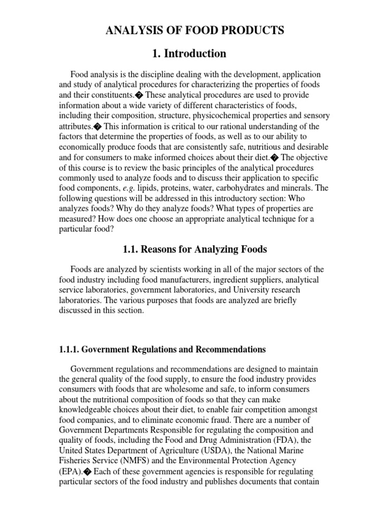 Analysis of Food Products 1.: 1.1. Reasons For Analyzing Foods | PDF ...