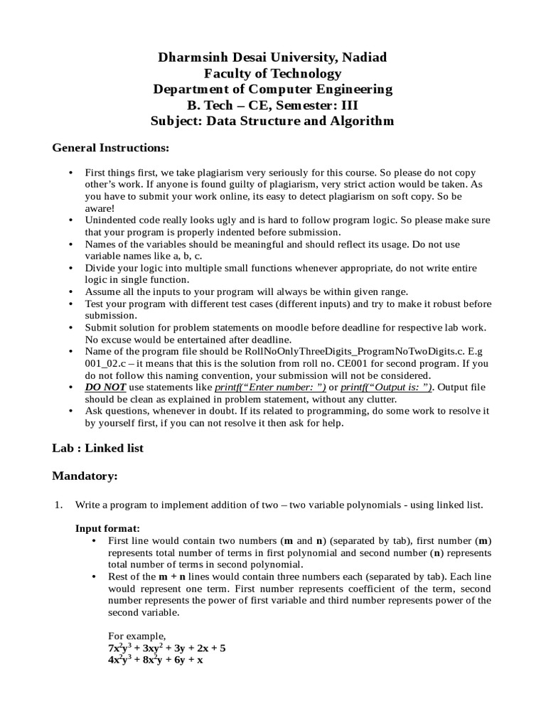 Dsa Lab Manual Lab6 | PDF | Polynomial | Computer Program Dsa Lab Manual Lab6 | PDF | Polynomial | Computer Program
