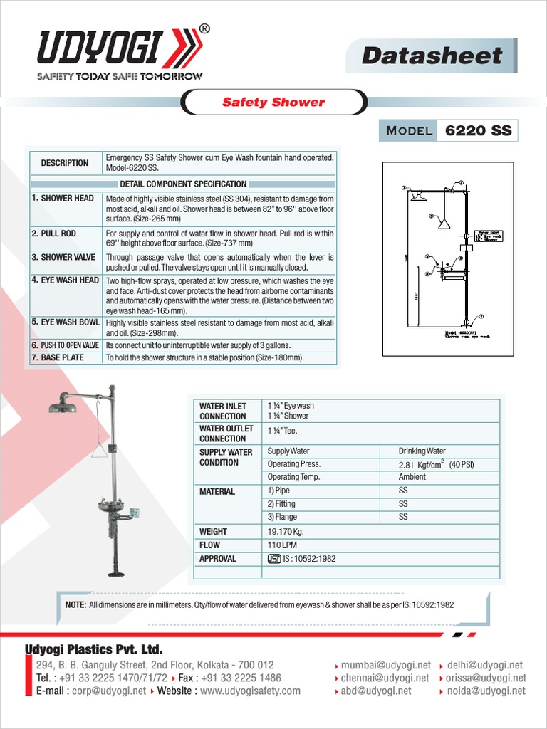 Specifications and Components of the Model 6220 SS Emergency Safety ...