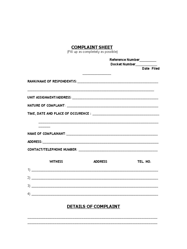 Complaint Sheet | Download Free PDF | Legal Procedure | Public Law