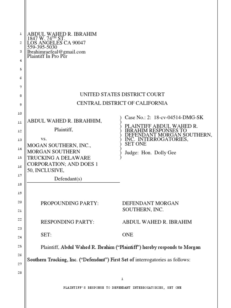 Plaintiff's Interrogatory Responses in CA | PDF | Interrogatories | Discovery (Law)