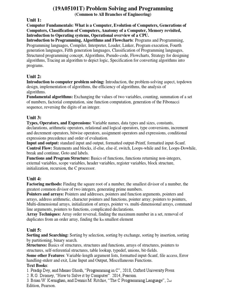 R19 C Syllabus Pdf C Programming Language Programming Language 0811