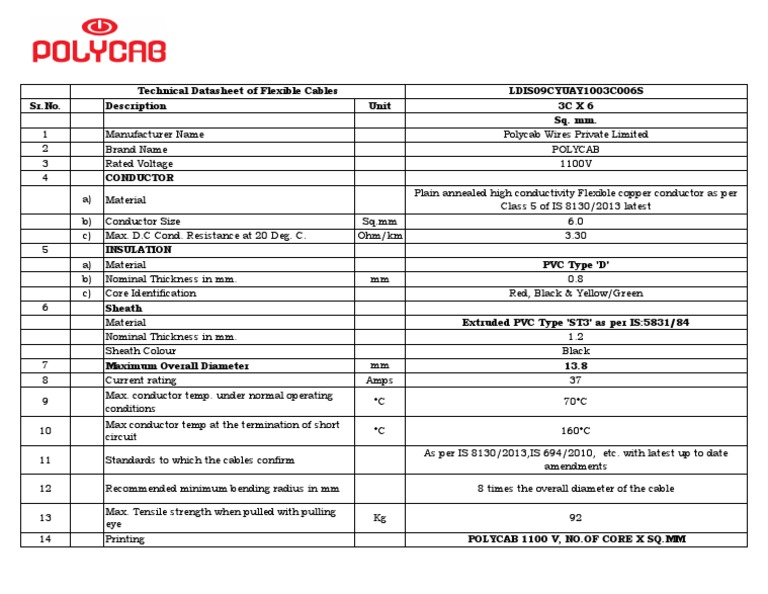 SR - No. Description Unit Technical Datasheet of Flexible Cables ...