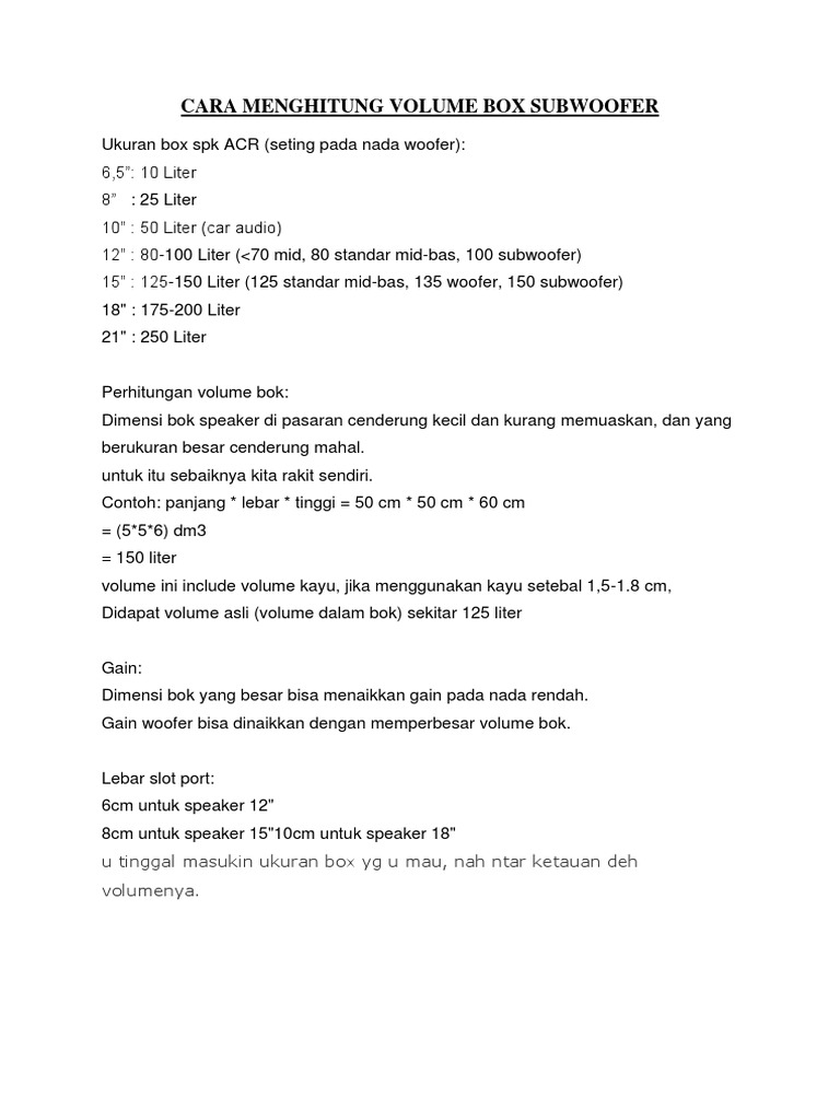 Cara Menghitung Volume Box Subwoofer | PDF