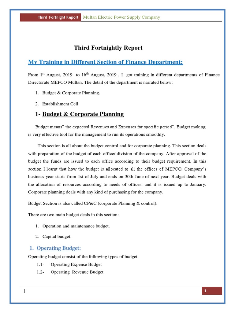 3rd Fortnightly Report | PDF | Cheque | Budget