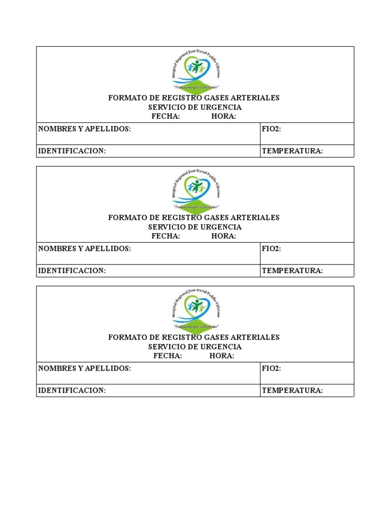 Formato de Registro Gases Arteriales | PDF