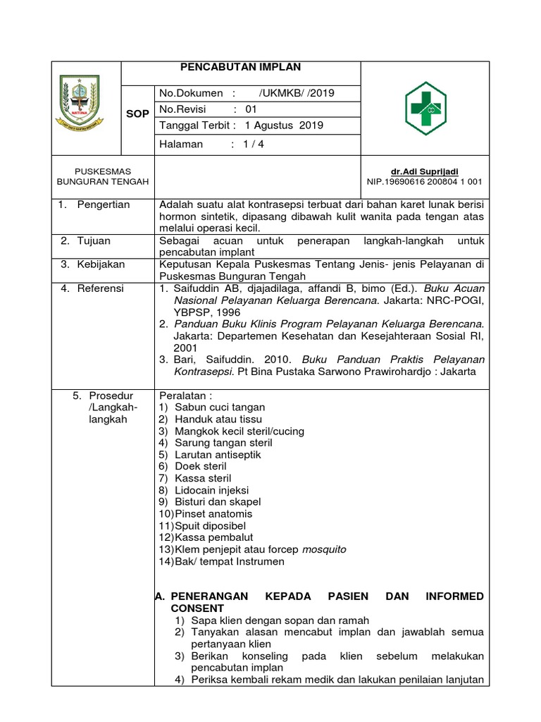 Sop Pencabutan Implan | PDF