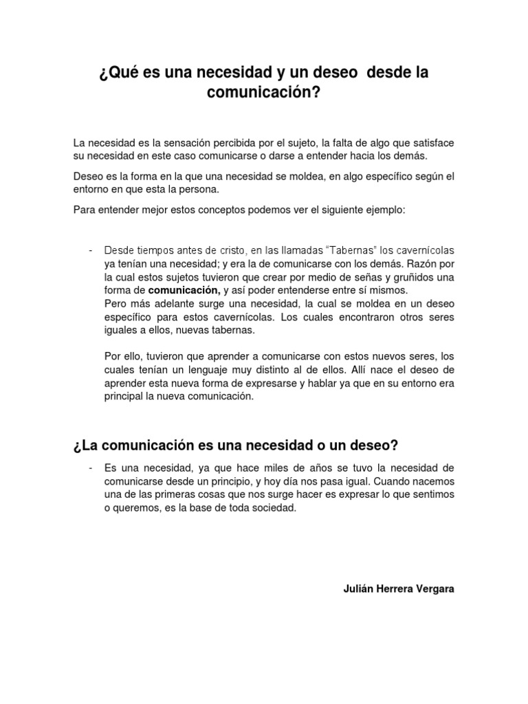 Necesidad y deseo en la comunicación | PDF
