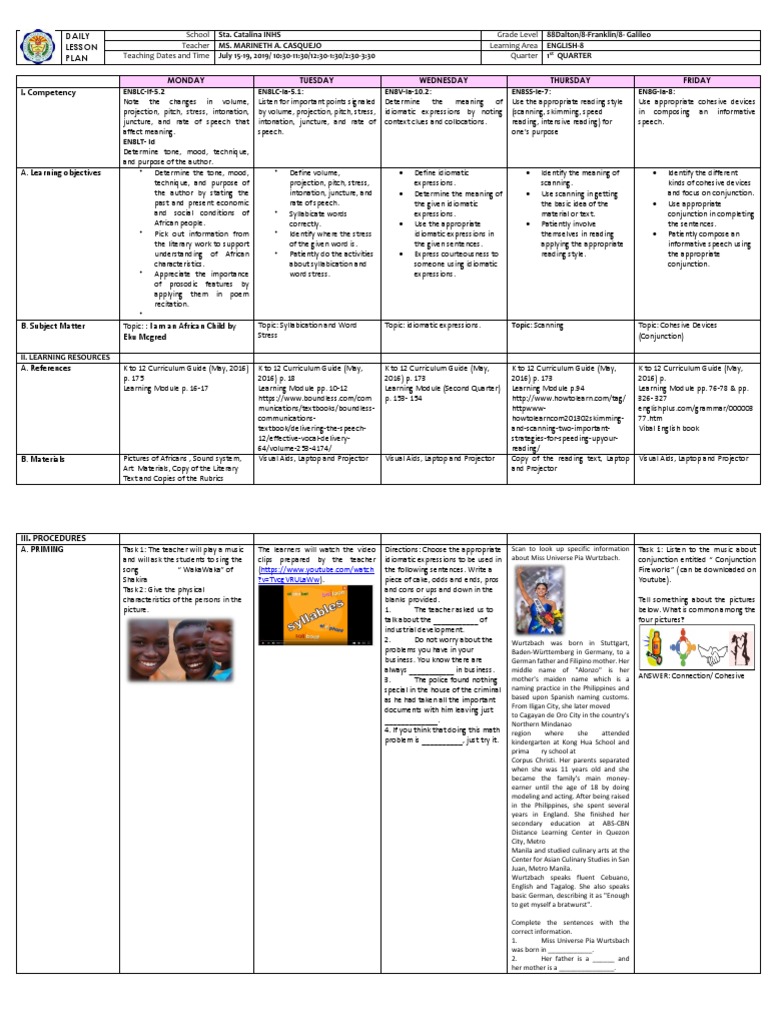 Daily English Lesson Plan | PDF | Phobia | Psychotherapy