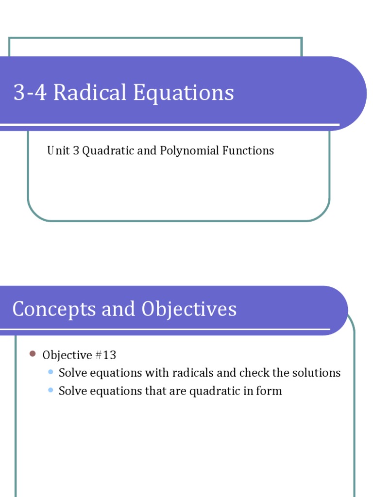 Solving Radical and Quadratic Equations | PDF | Equations | Quadratic ...