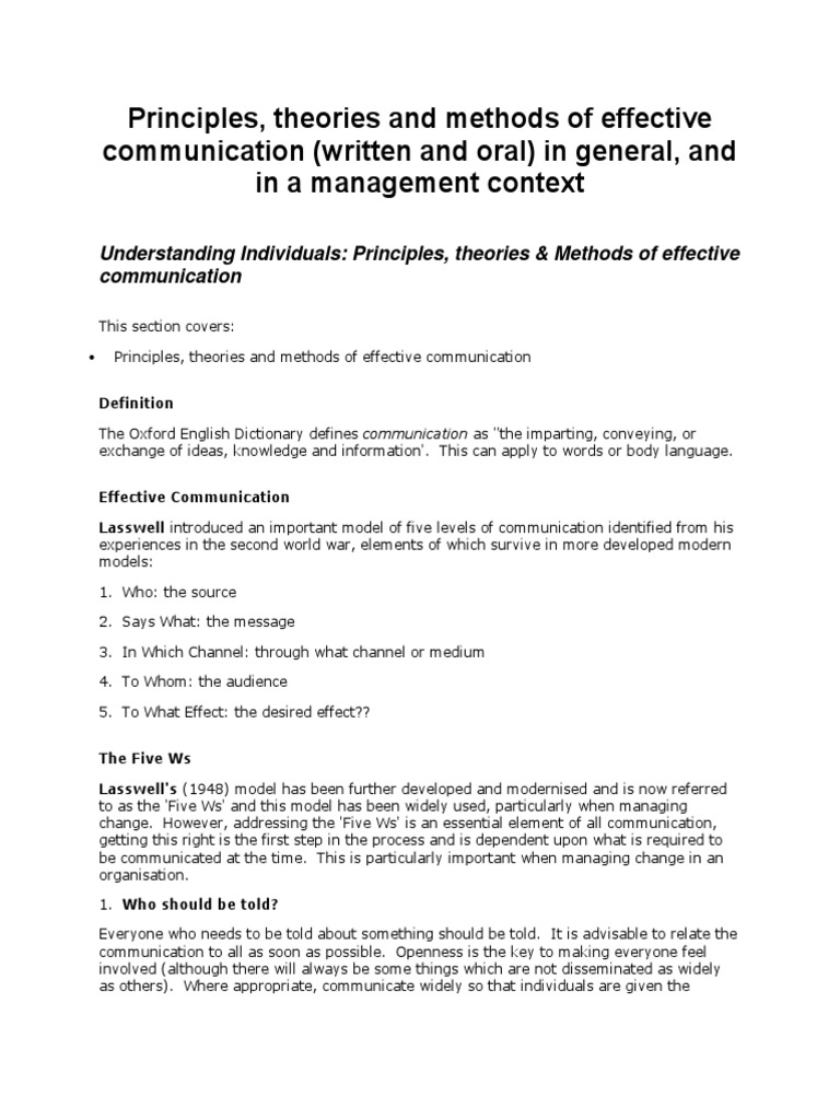 Principles, Theories and Methods of Effective Communication (Written ...