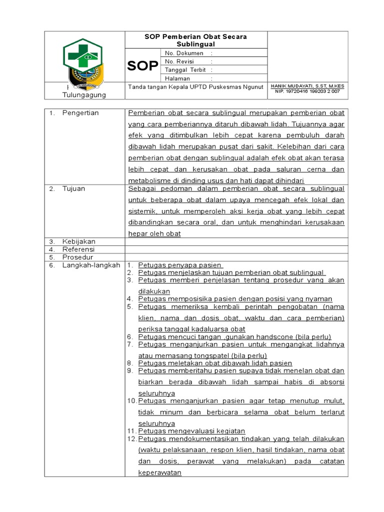 Sop Obat Sublingual | PDF