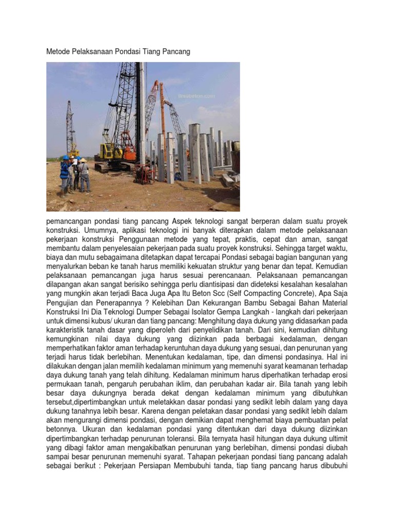 Metode Pelaksanaan Pondasi Tiang Pancang Spun Pile | PDF