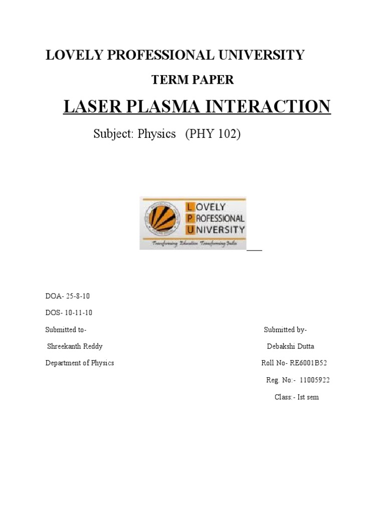 Laser Plasma Interaction | PDF | Plasma (Physics) | Physical Chemistry