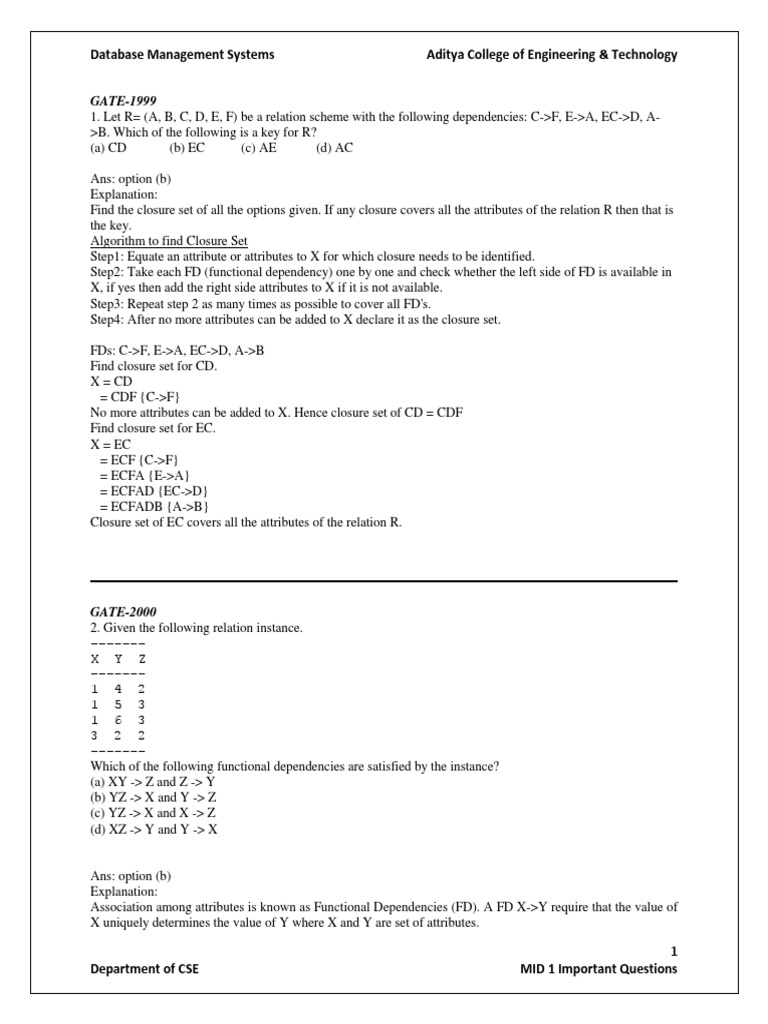 Gate Question On Dbms | PDF | Software Design | Information Technology ...
