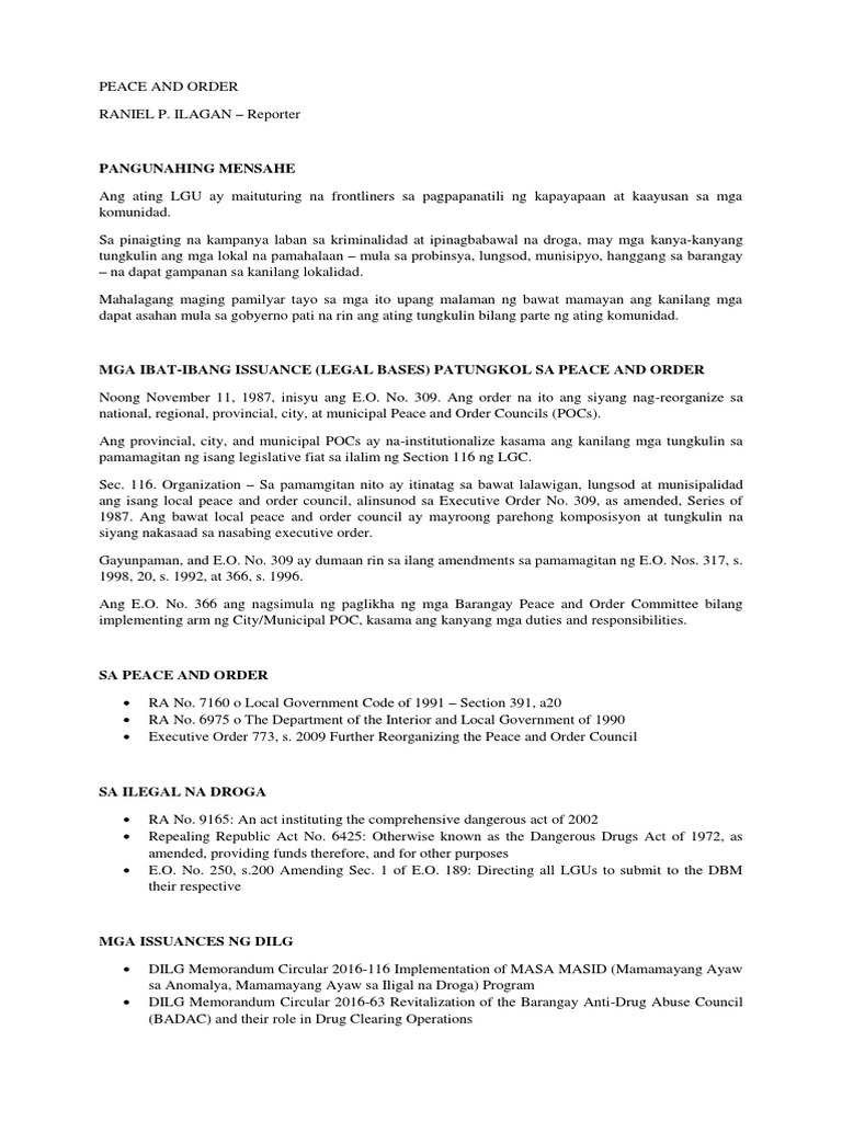 Peace and Order Outline | PDF
