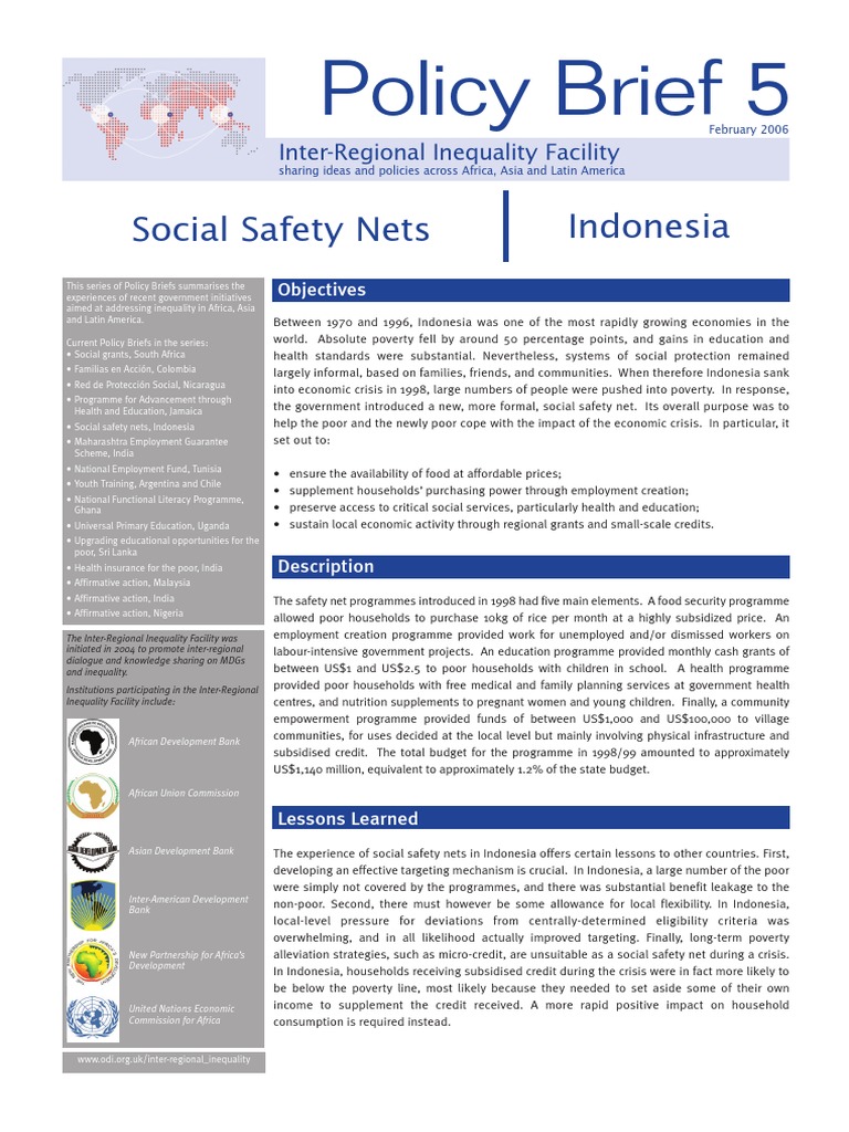 Policy Brief 5: Social Safety Nets Indonesia | PDF | Poverty | Poverty ...