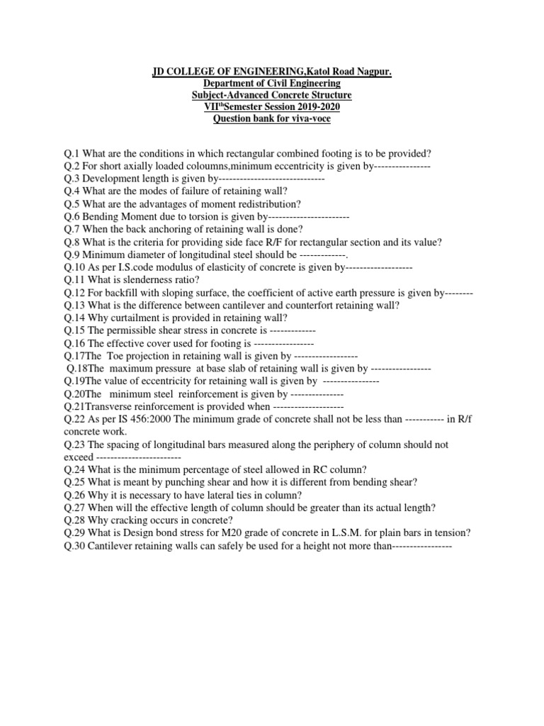 Acs Question Bank 19-20 | PDF | Column | Bending