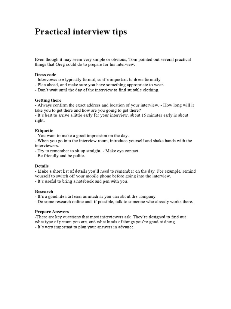 Practical Interview Tips: Dress Code | PDF
