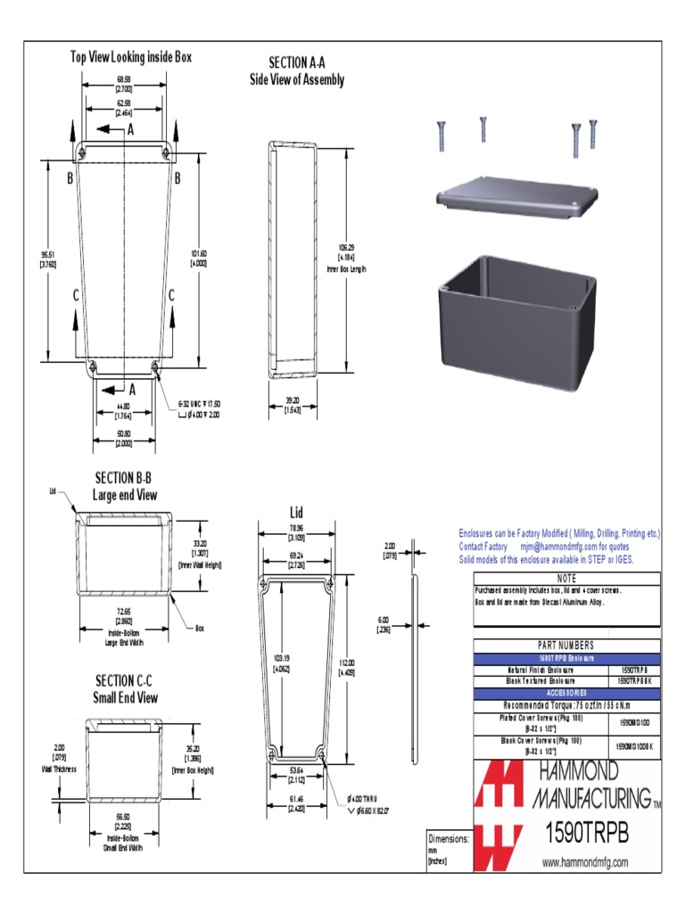 1590TRPB Hammond Box Datasheet | PDF