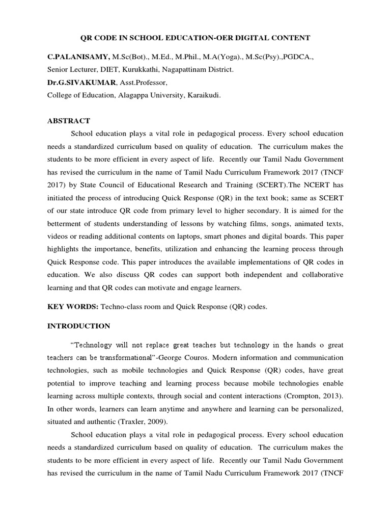 QR Code in School Education-Oer Digital Content C.PALANISAMY, M.SC (Bot ...