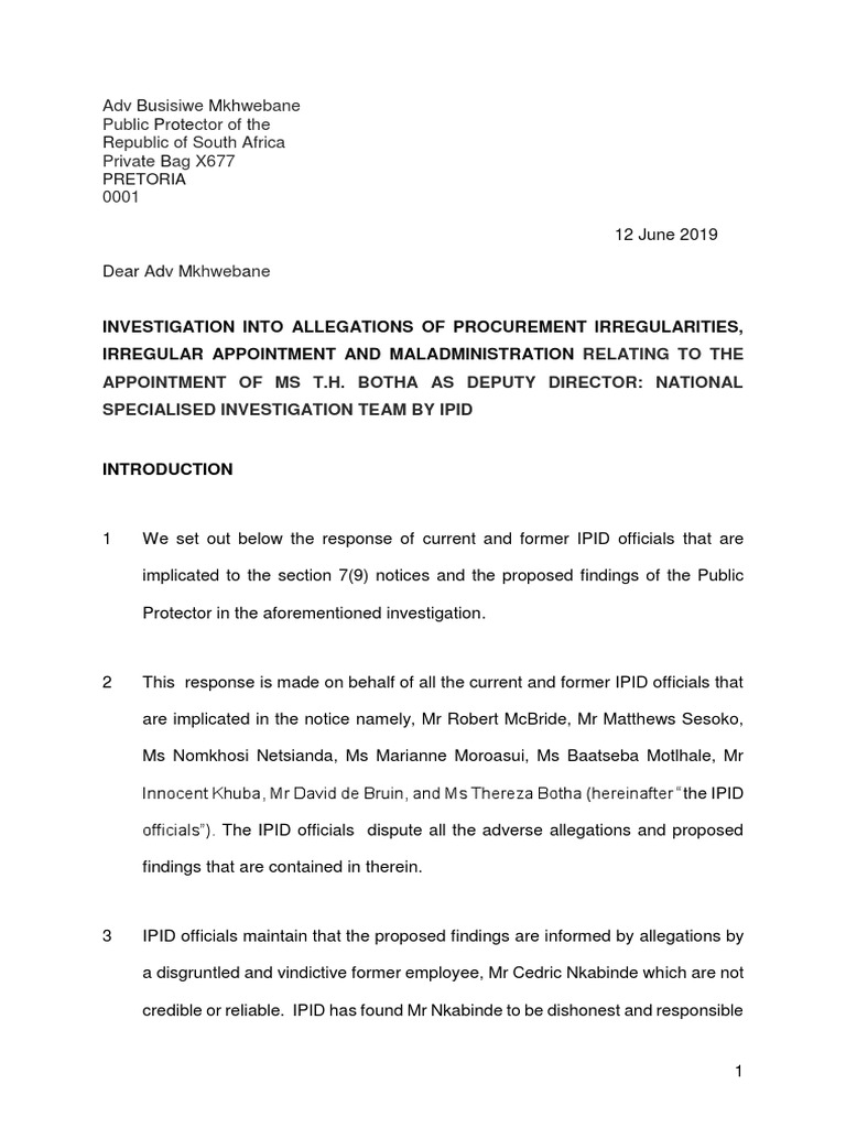 Ipid Response To Public Protector | PDF | Academic Degree | Discovery (Law)