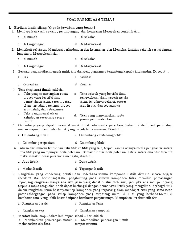 Soal PAS Kelas 6 Tema 3 | PDF