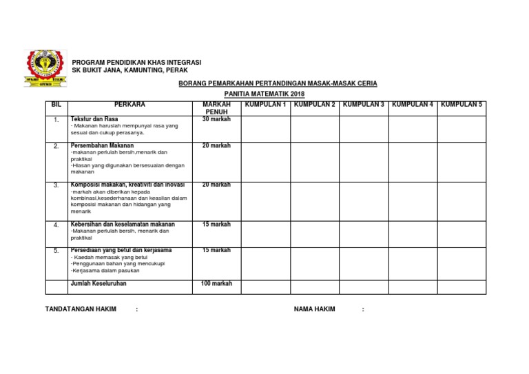 Borang Pertandingan Masak | PDF