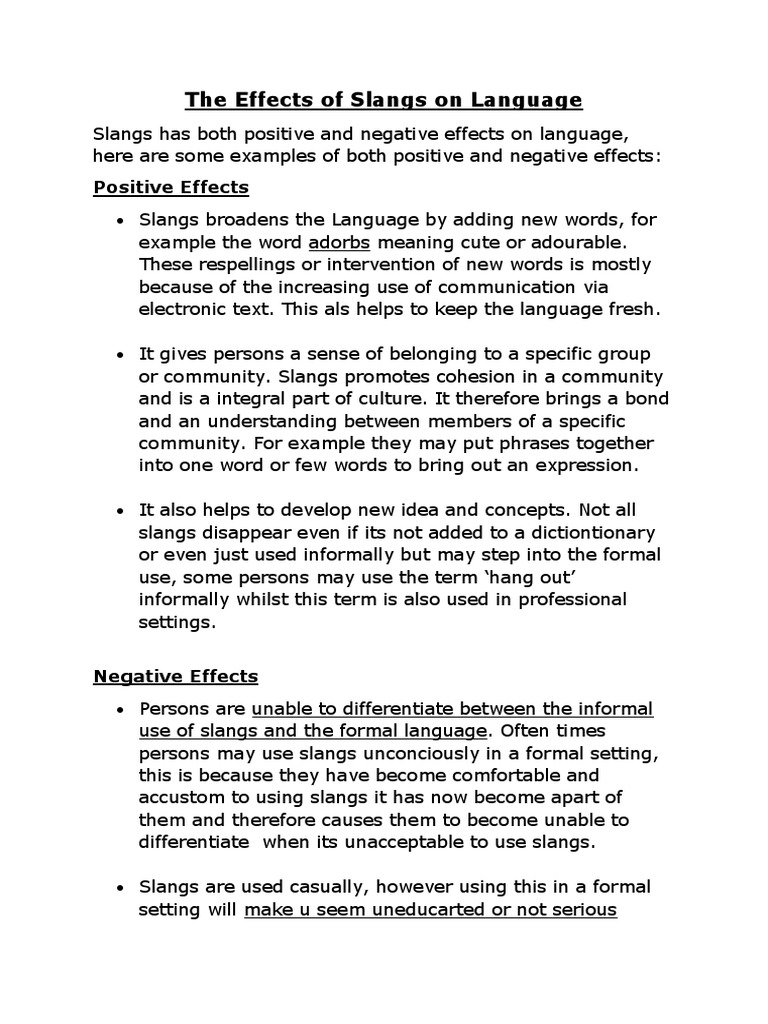 The Effects of Slang On Language | PDF | Social Group | Slang