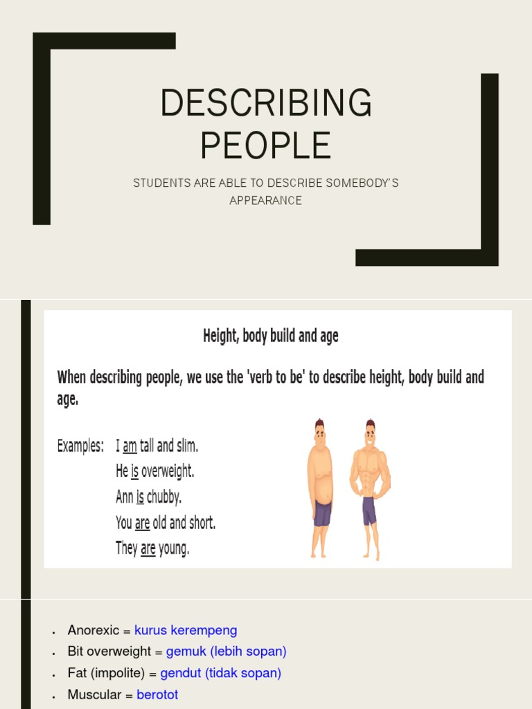 Describing People: Students Are Able To Describe Somebody'S Appearance ...