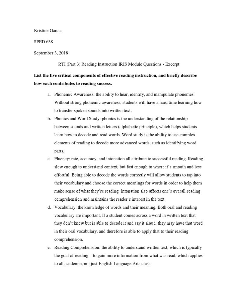 Iris Module - Rti Part 3 Reading Instruction Excerpt | PDF