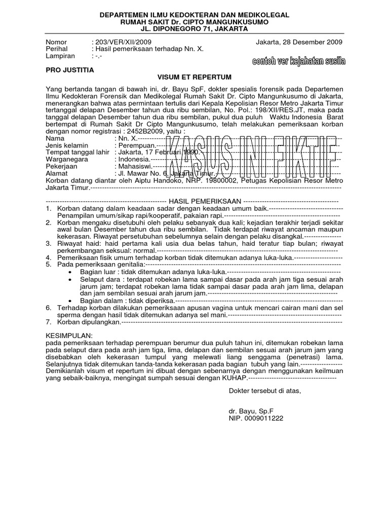Contoh Ver Kejahatan Susila Dan Penganiayaan | PDF