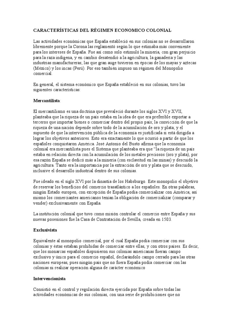 Régimen económico colonial español | PDF | Imperio español | Comercio
