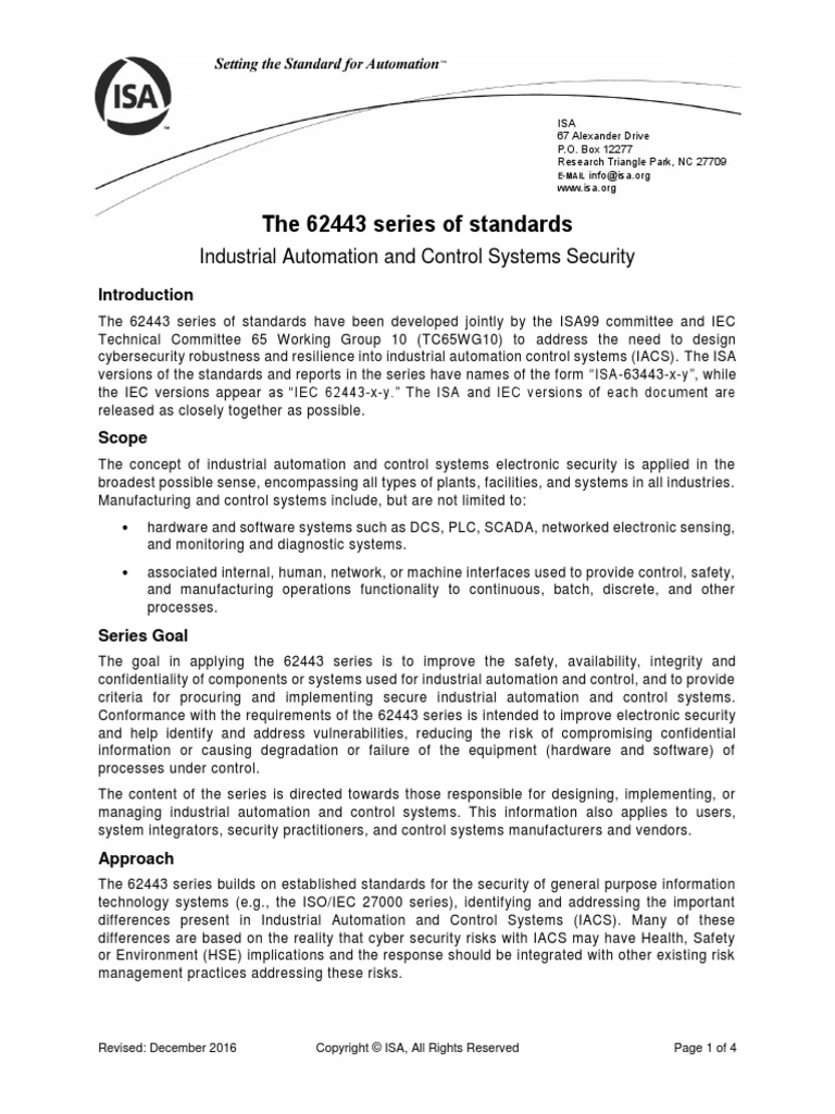 The 62443 Series of Standards | PDF | Computer Security | Security