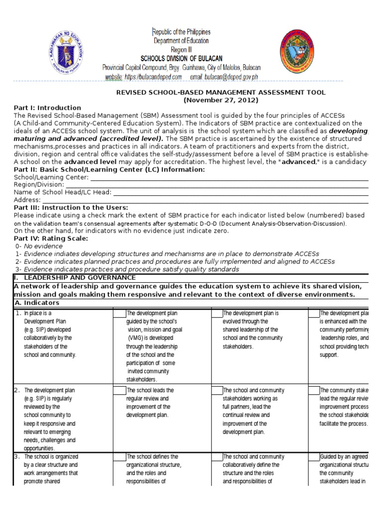Revised SBM Assessment Tool True | PDF | Collaboration | Learning