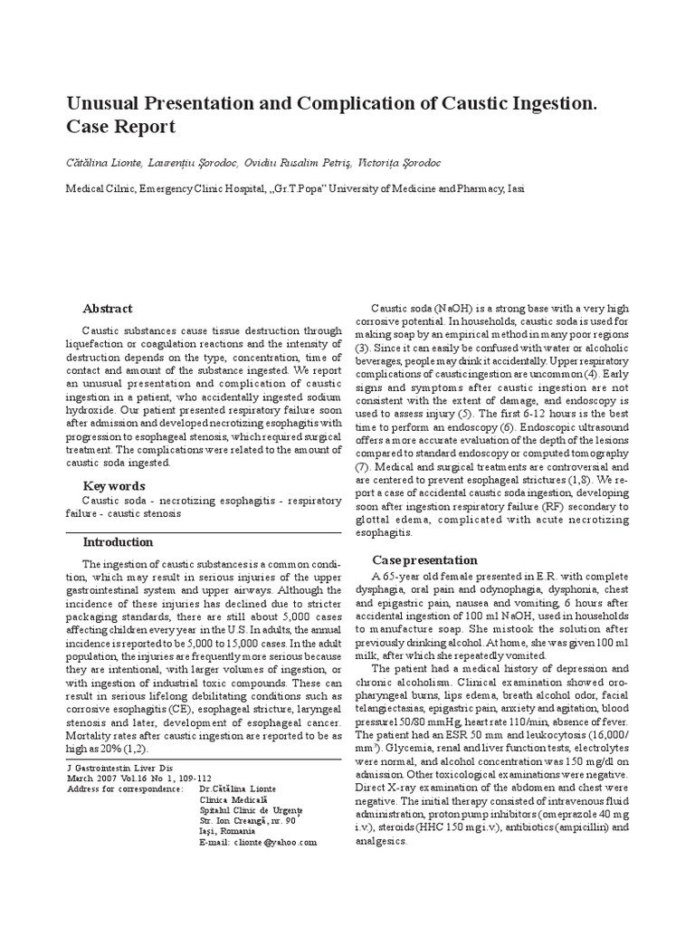 Unusual Presentation and Complication of Caustic Ingestion. Case Report ...