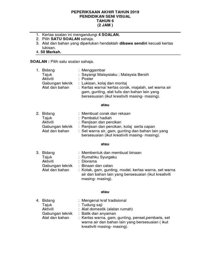Exam PSV Tahun 6 Akhir Tahun 2019 | PDF