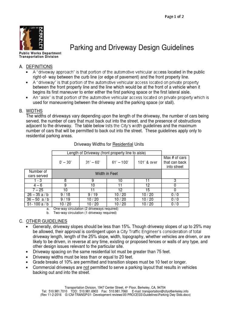Parking and Driveway Design Guidelines: Public Works Department ...