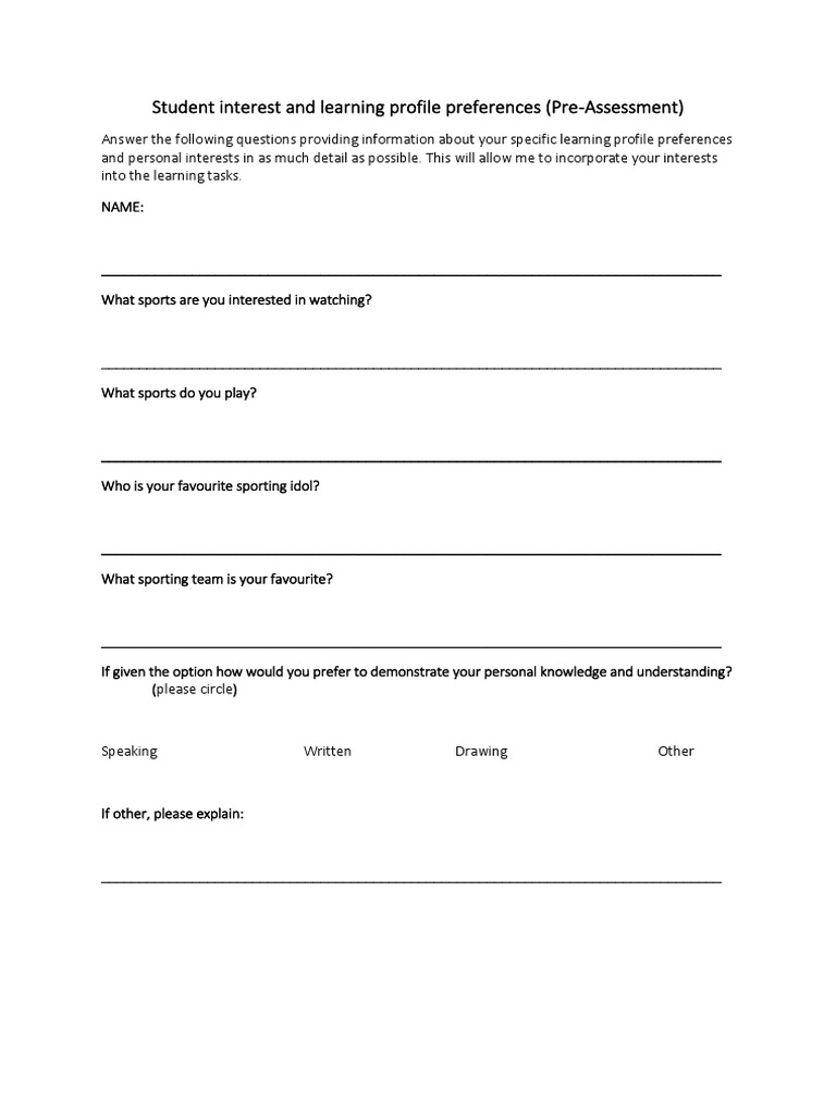 Student Interest and Learning Profile Preferences | PDF | Educational ...