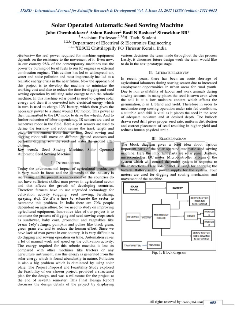 Solar Operated Automatic Seed Sowing Mac PDF | PDF | Electronics ...