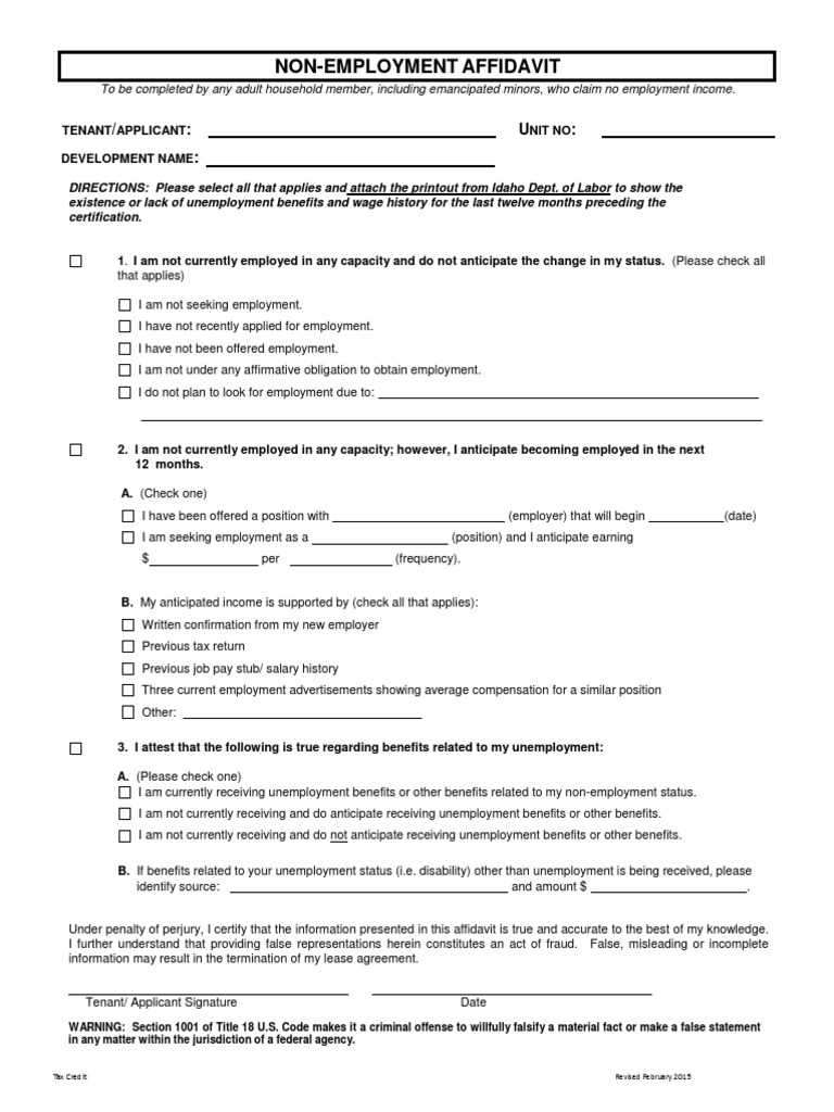 Affidavit of Non Employment PDF | PDF | Unemployment Benefits | Employment