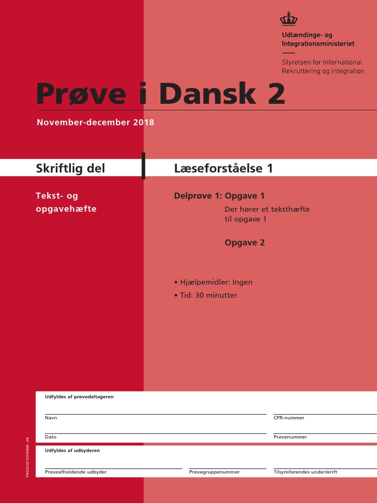 Prøve I Dansk 2 PD2 - V2018 - P.nr.08 | PDF